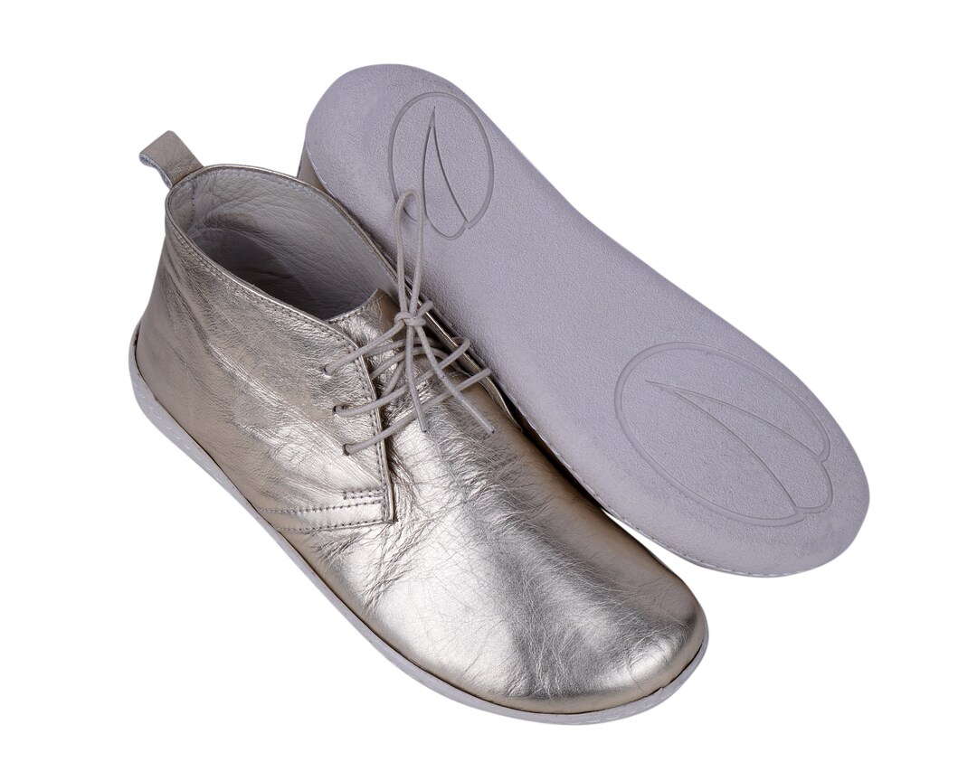 Women Handmade Ankle BOOTIES Zero Drop, Barefoot GOLD BRIGHT Leather ...