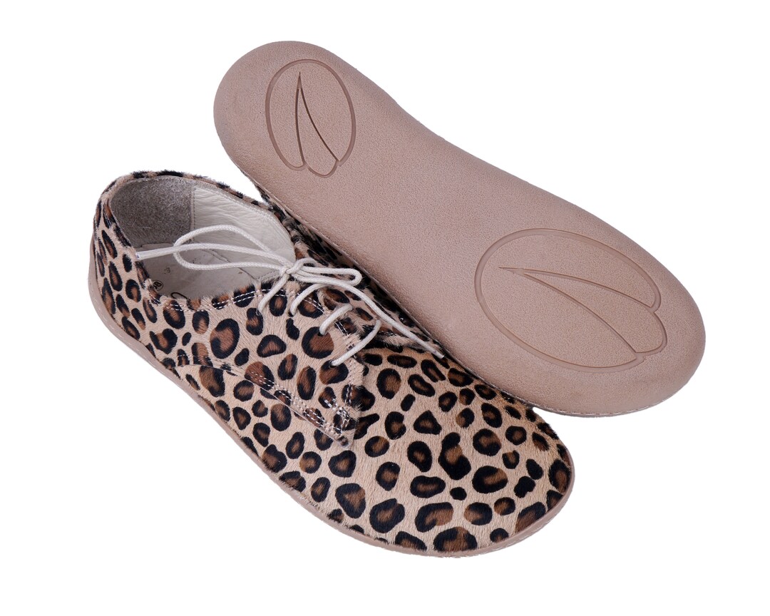 Leopard Calf Hair Leather Oxford Shoes: Handmade Zero Drop Barefoot ...
