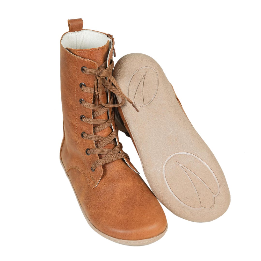 Women's Wide Barefoot Leather Boots: Handmade Zero Drop Camel Ankle ...
