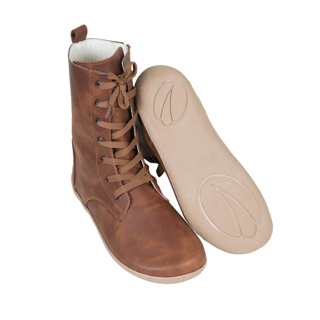 WOMEN Boots WIDE Zero Drop Barefoot BROWN Crazy Leather Handmade ...
