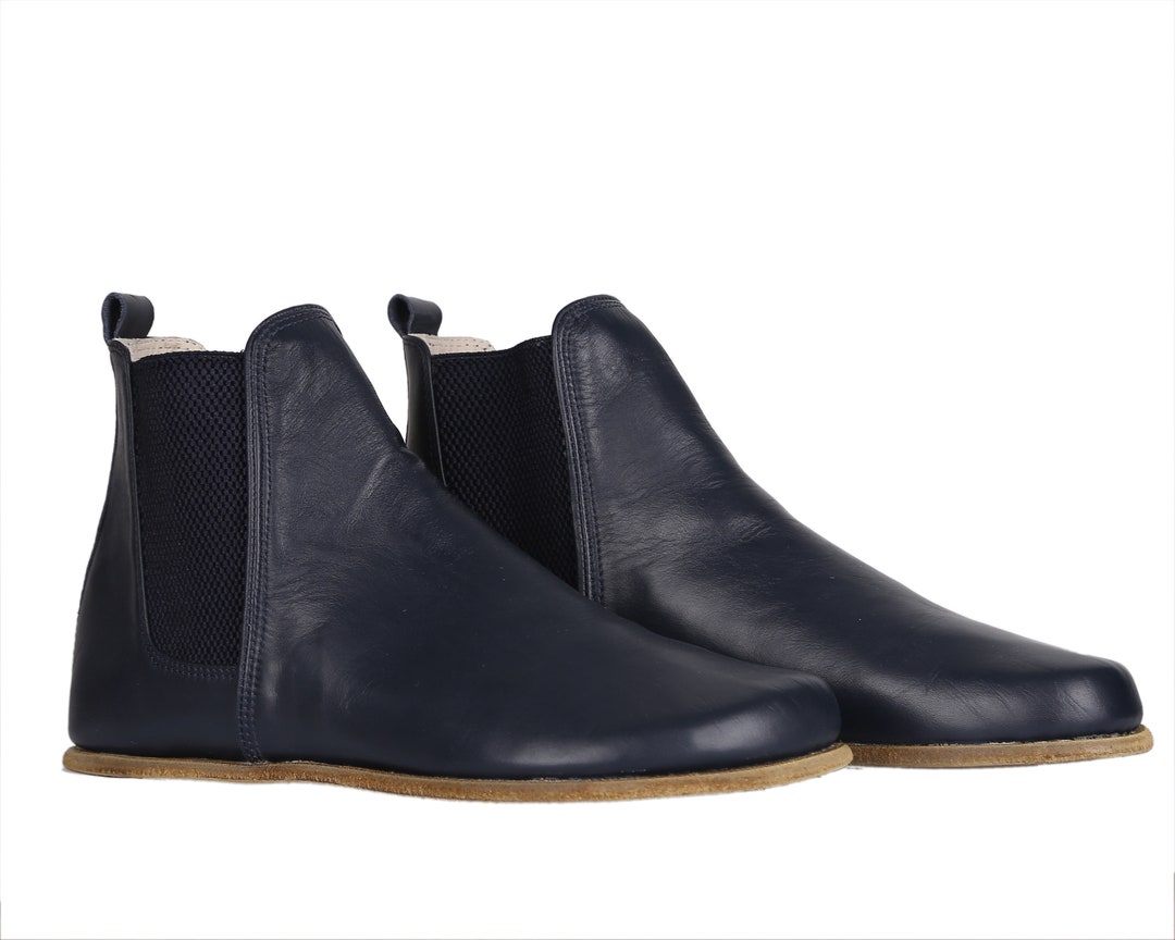 Women Handmade CHELSEA Boots Zero Drop, Barefoot NAVY BLUE Smooth ...