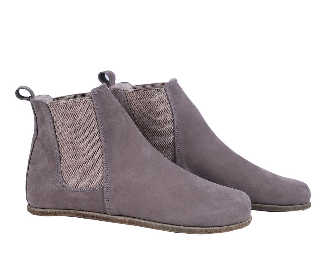 Women Handmade CHELSEA Boots Zero Drop, Barefoot SMOKED NUBUCK Leather ...