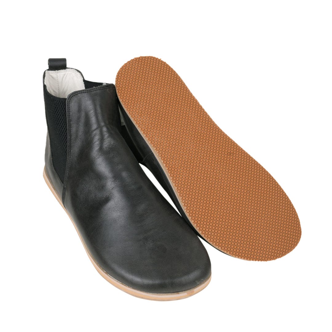 WOMEN Chelsea Boots Wide, Zero Drop Barefoot BLACK - ASPAHALT Crazy ...