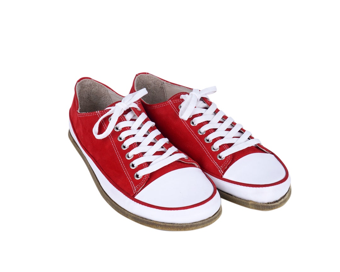 MEN Wider Converse Style Shoe, Handmade, Zero Drop, Barefoot RED Nubuck ...
