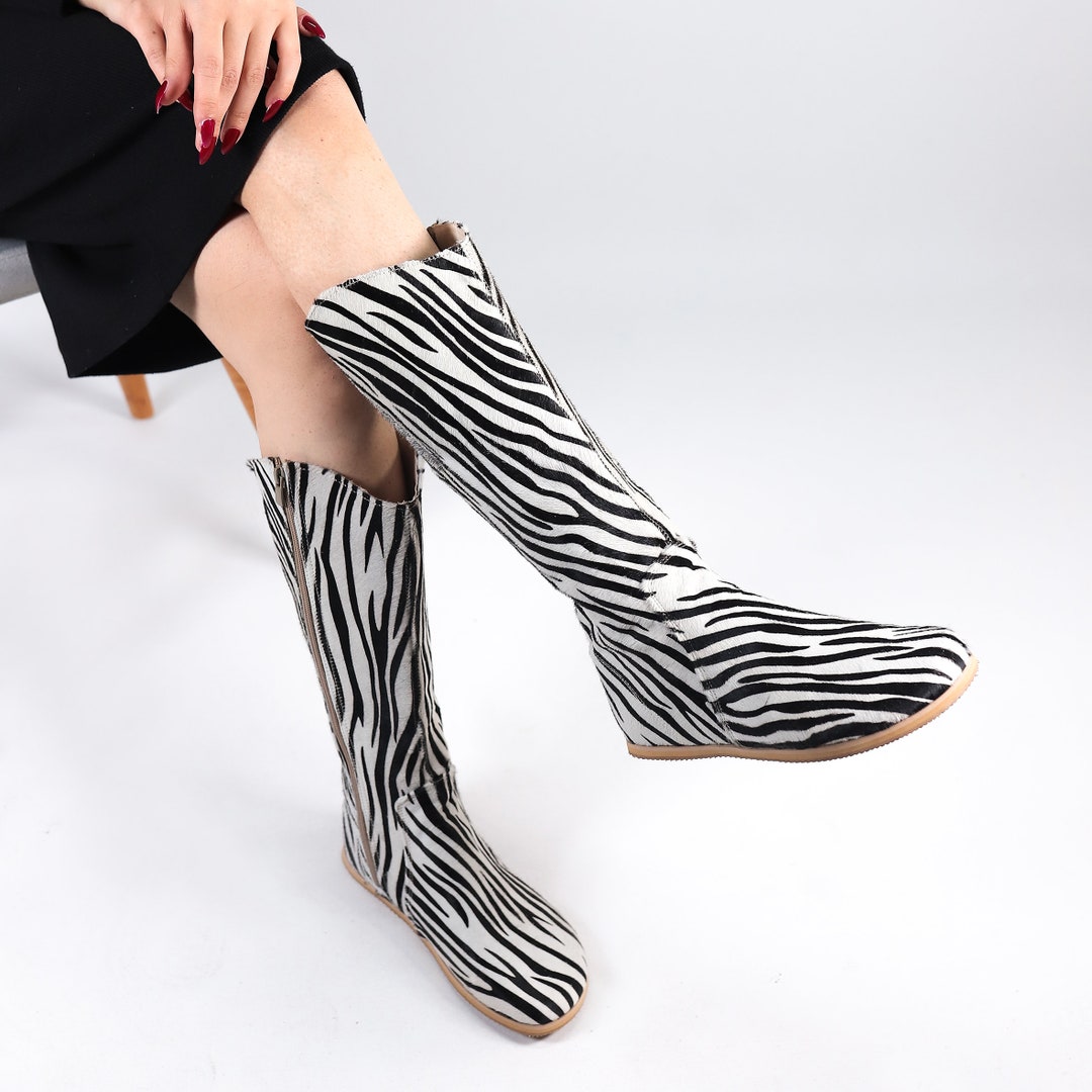 Zebra Hair Calf Leather Barefoot Boots - Handmade Zero Drop Shoes - Etsy
