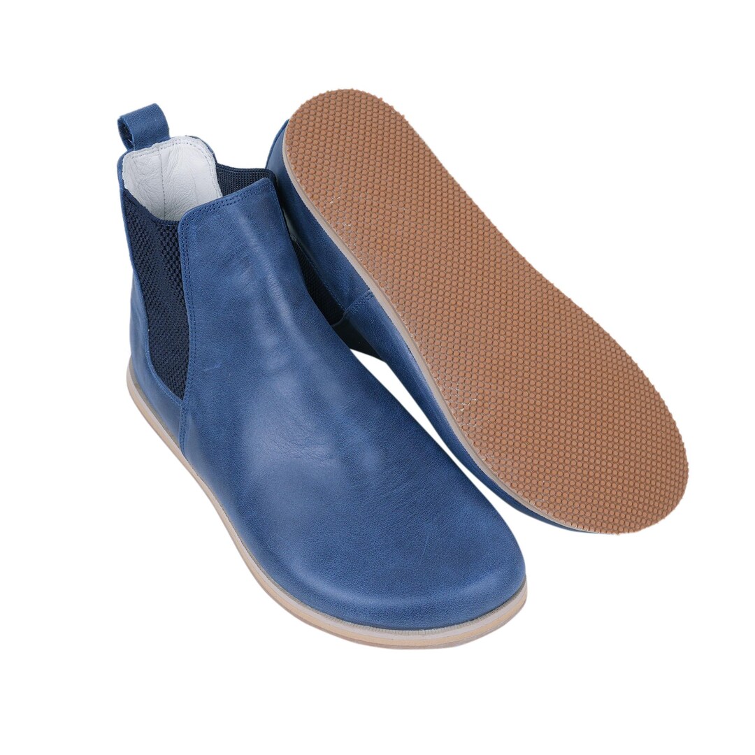 WOMEN Chelsea Boots Wide, Zero Drop Barefoot NAVY BLUE Crazy Leather ...