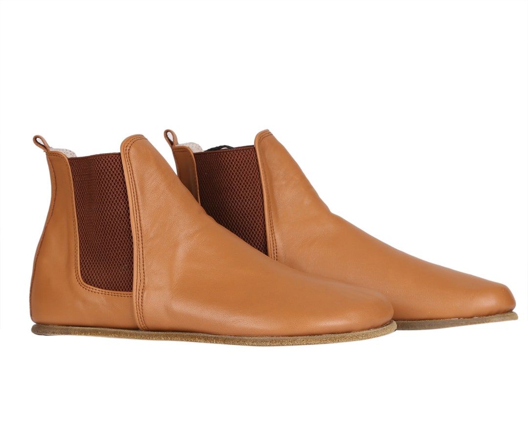 Women Handmade CHELSEA Boots Zero Drop, Barefoot TAN Smooth Leather ...