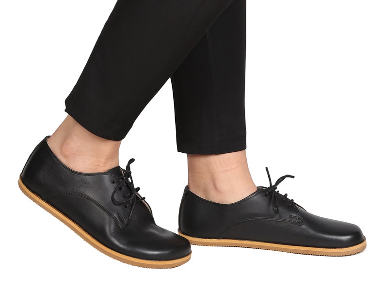 MEN Zero Drop OXFORD Barefoot BLACK Smooth Leather Handmade Shoes ...