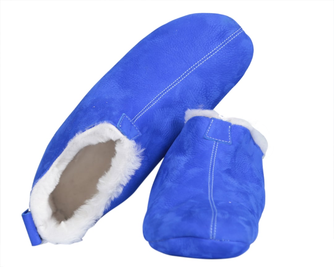 Unisex BLUE Bootie Slippers 100% Inside Sheep Fleece, Outside NUBUCK ...