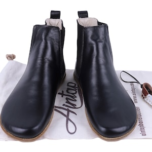 Women Handmade CHELSEA Boots Zero Drop, Barefoot BLACK Smooth Leather ...