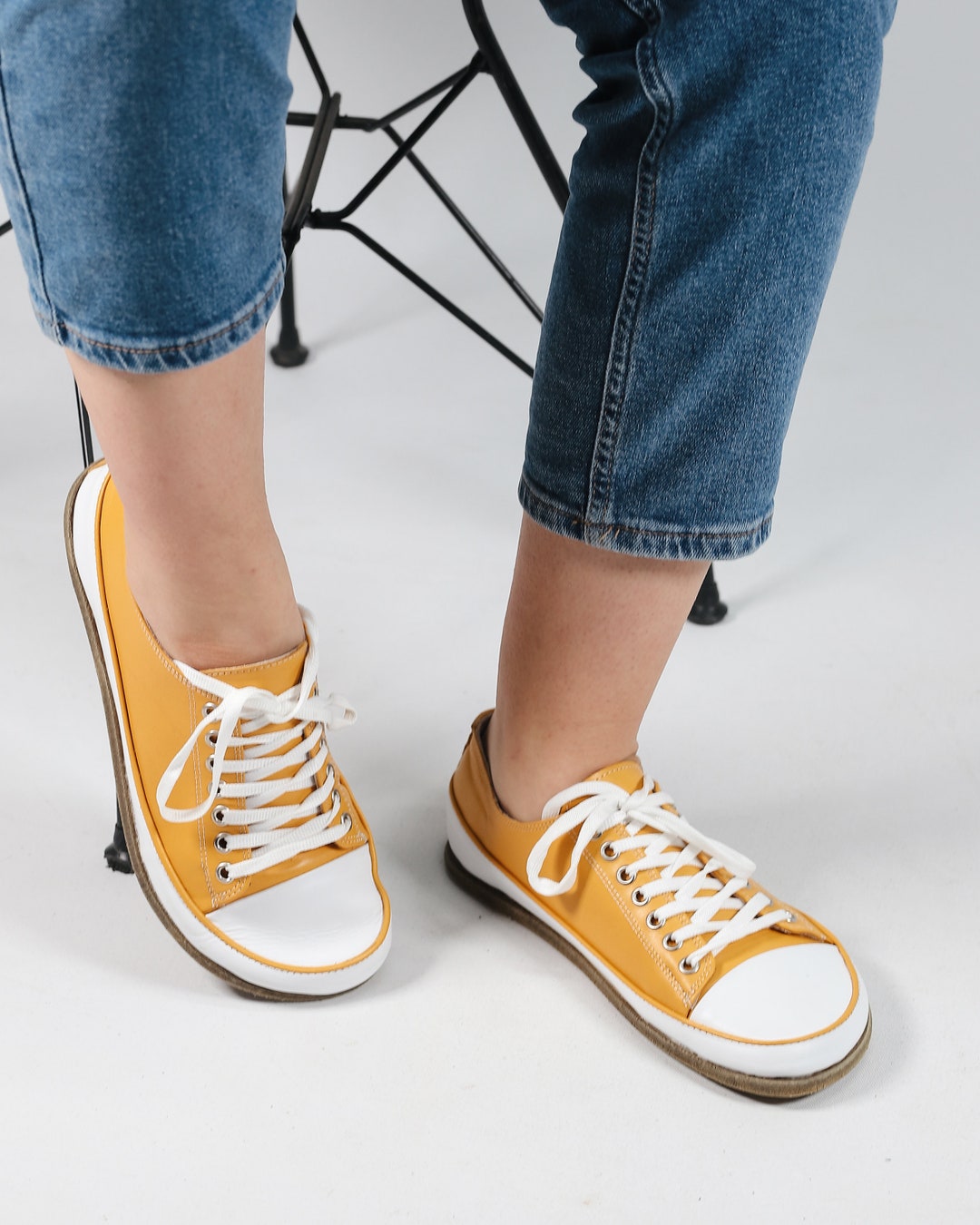 Women Wider Converse Style Shoe, Handmade, Zero Drop, Barefoot MUSTARD ...