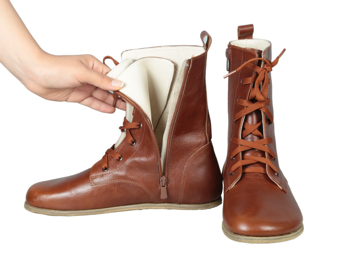 Handmade Brown Smooth Leather Barefoot Boots: Women's Barefoot Zero ...