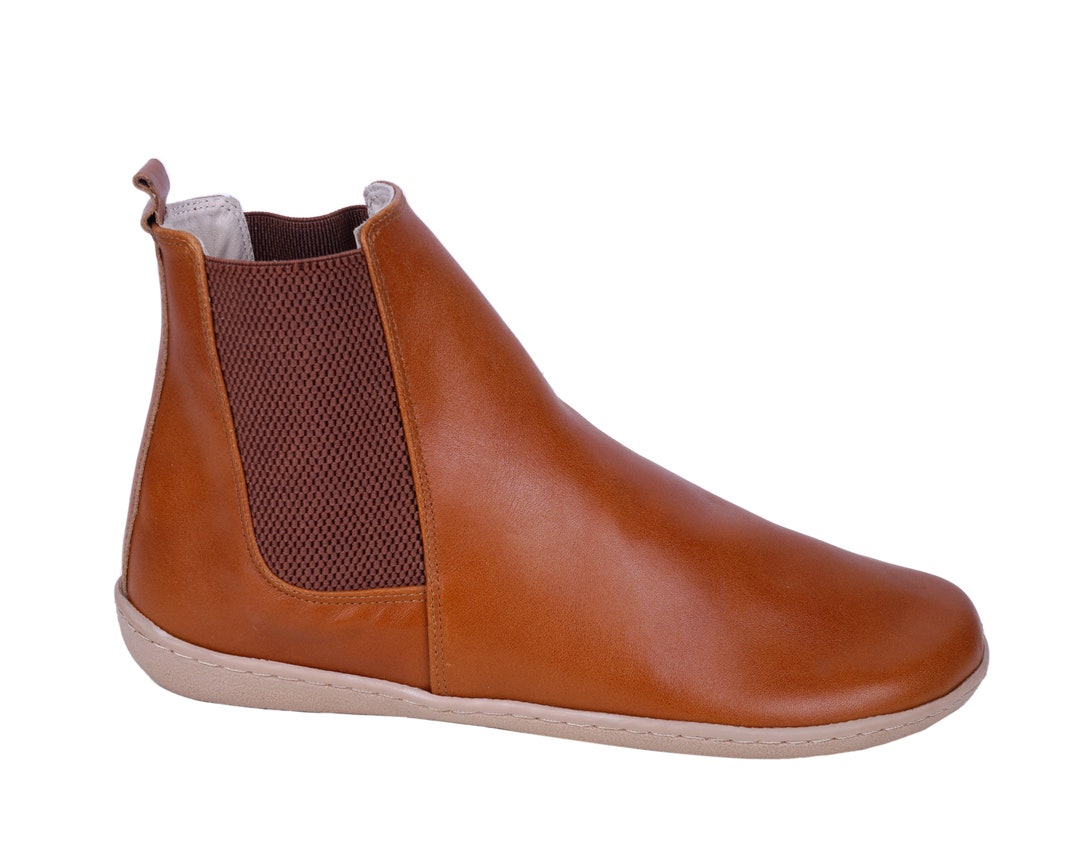 Men Handmade CHELSEA Boots Zero Drop, Barefoot BRIGHT Tan SMOOTH ...