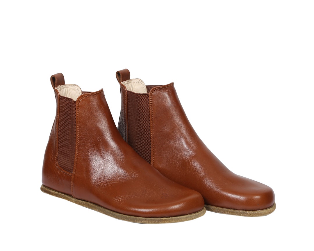 Men Handmade CHELSEA Boots Zero Drop, Barefoot BROWN Smooth Leather ...