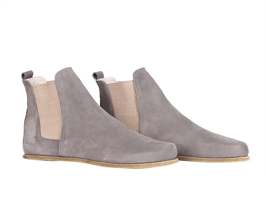 Women Handmade CHELSEA Boots Zero Drop, Barefoot GRAY NUBUCK Leather ...