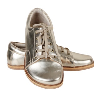 WOMEN Zero Drop SNEAKER Barefoot GOLD Bright Leather Handmade Shoes ...
