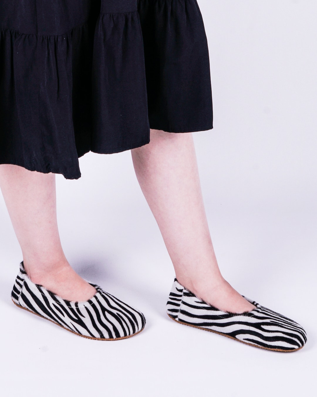 Flat Ballet Barefoot Zero Drop ZEBRA Calf Hair Leather Ballerinas ...