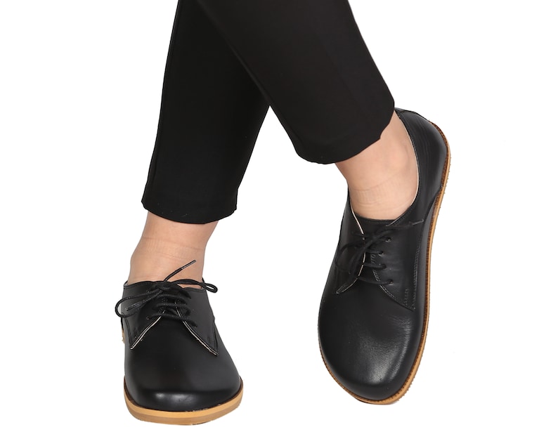 MEN Zero Drop OXFORD Barefoot BLACK Smooth Leather Handmade Shoes ...