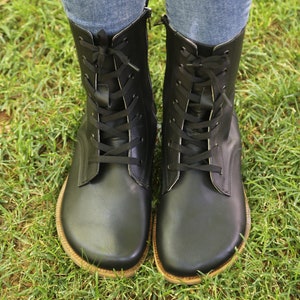MEN Boots Wide Zero Drop Barefoot BLACK Sooth Leather Handmade, Natural ...