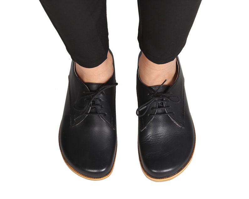 MEN Zero Drop OXFORD Barefoot BLACK Smooth Leather Handmade Shoes ...