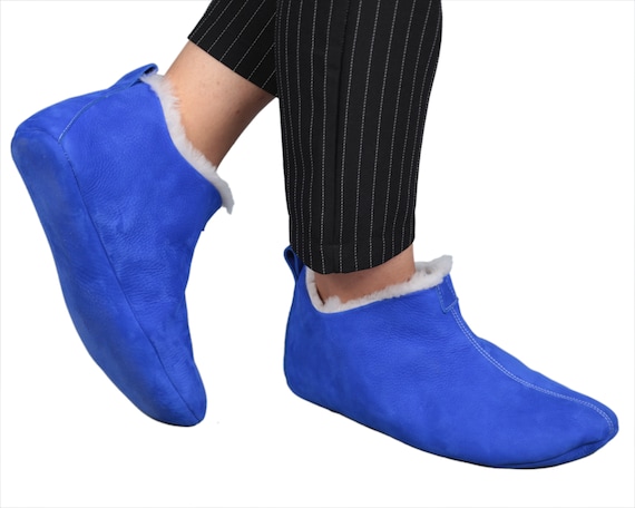 Unisex BLUE Bootie Slippers 100% Inside Sheep Fleece Outside - Etsy