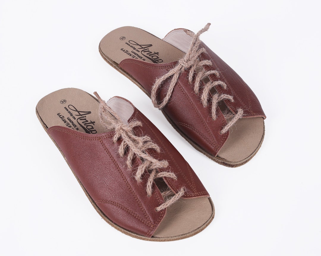 Handmade Brown Leather Barefoot Sandals: Women's Wide Lace Slippers - Etsy