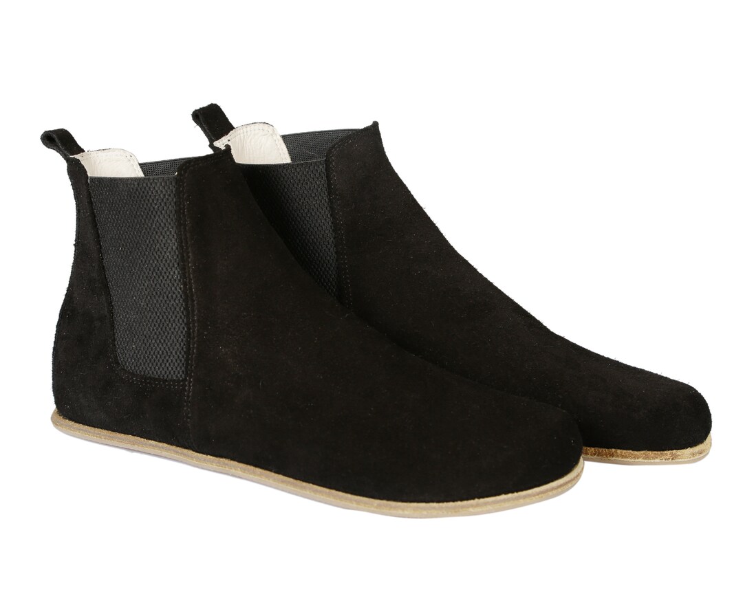 Men Handmade CHELSEA Boots Zero Drop, Barefoot BLACK Suede Leather ...