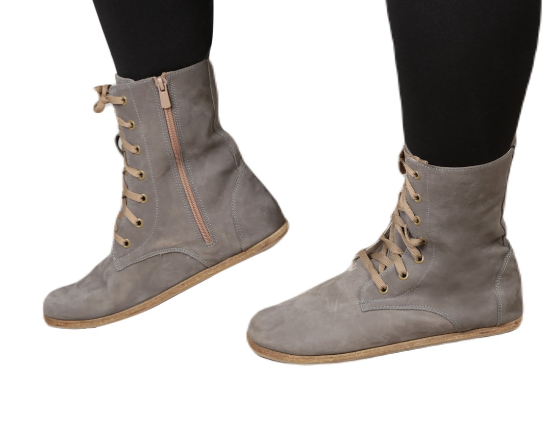 Handmade Gray Nubuck Leather Barefoot Boots: Zero Drop Long Boots - Etsy