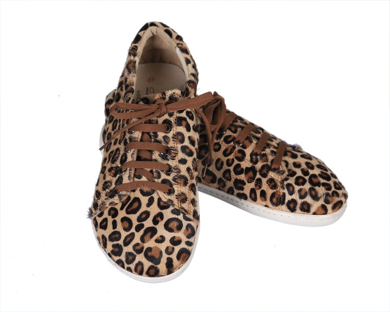 Women Slip On Leopard Calf Hair Leather Handmade Barefoot Etsy