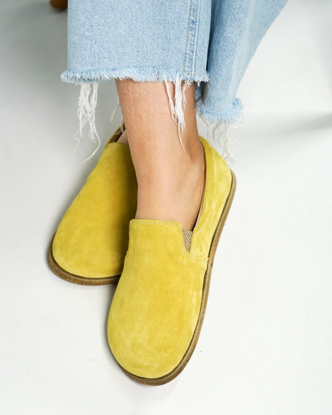 WOMEN Barefoot LEMON Suede Leather Handmade CLASSIC Yemeni Shoes ...