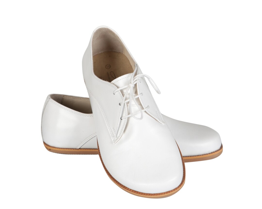 MEN Zero Drop OXFORD Barefoot WHITE Smooth Leather Handmade Shoes ...
