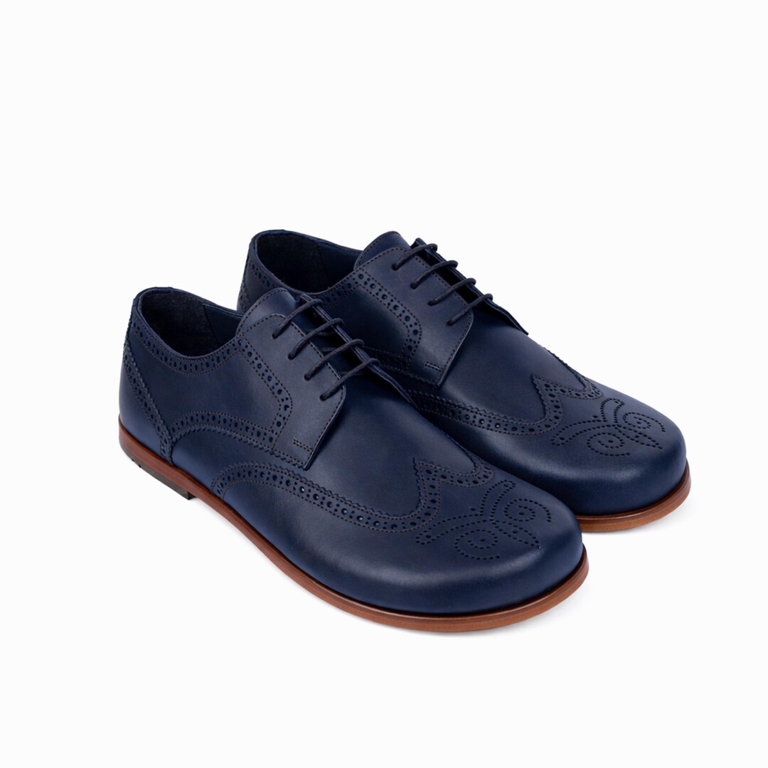 Women's Barefoot NAVY BLUE SMOOTH Leather Oxford Shoes, Classic Comfort ...