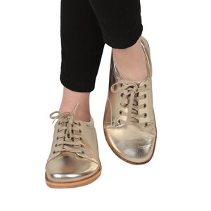 WOMEN Zero Drop SNEAKER Barefoot GOLD Bright Leather Handmade Shoes ...