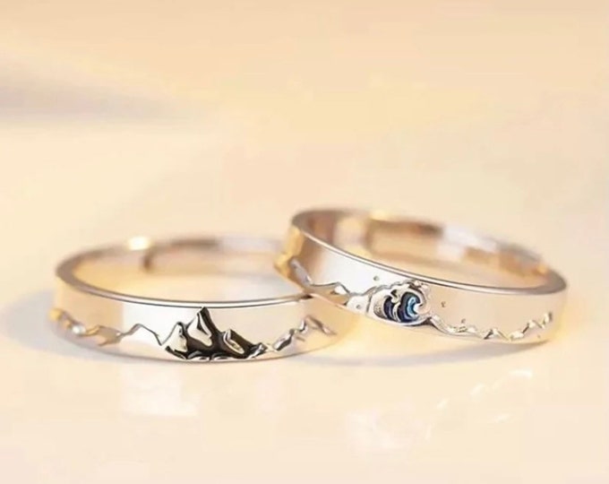 Adjustable Mountain Ocean Couple Ring Set Long Distance - Etsy