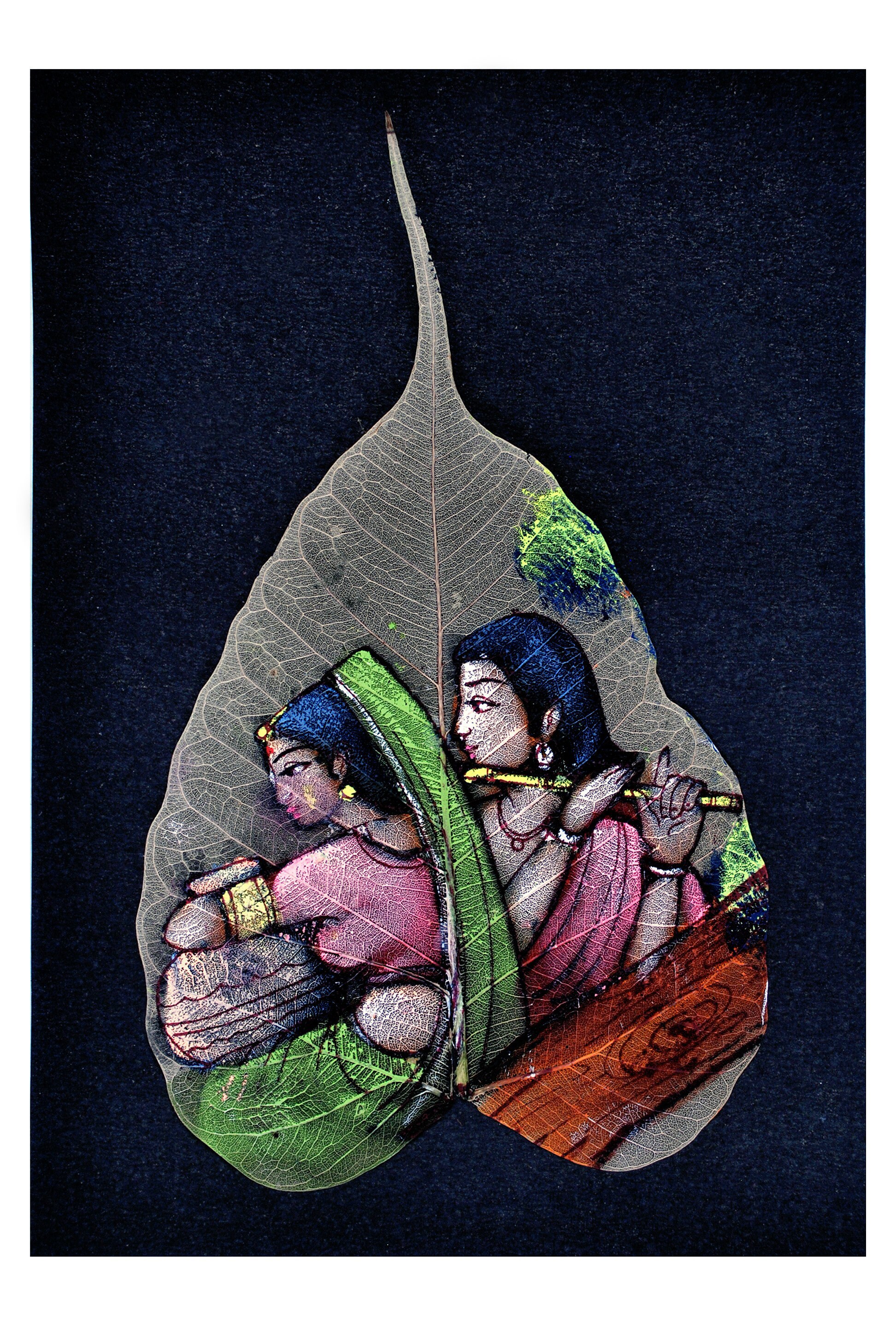 Lord Krishna and Radha Dry Peepal Leaf Colorful Painting Krishna Wall ...