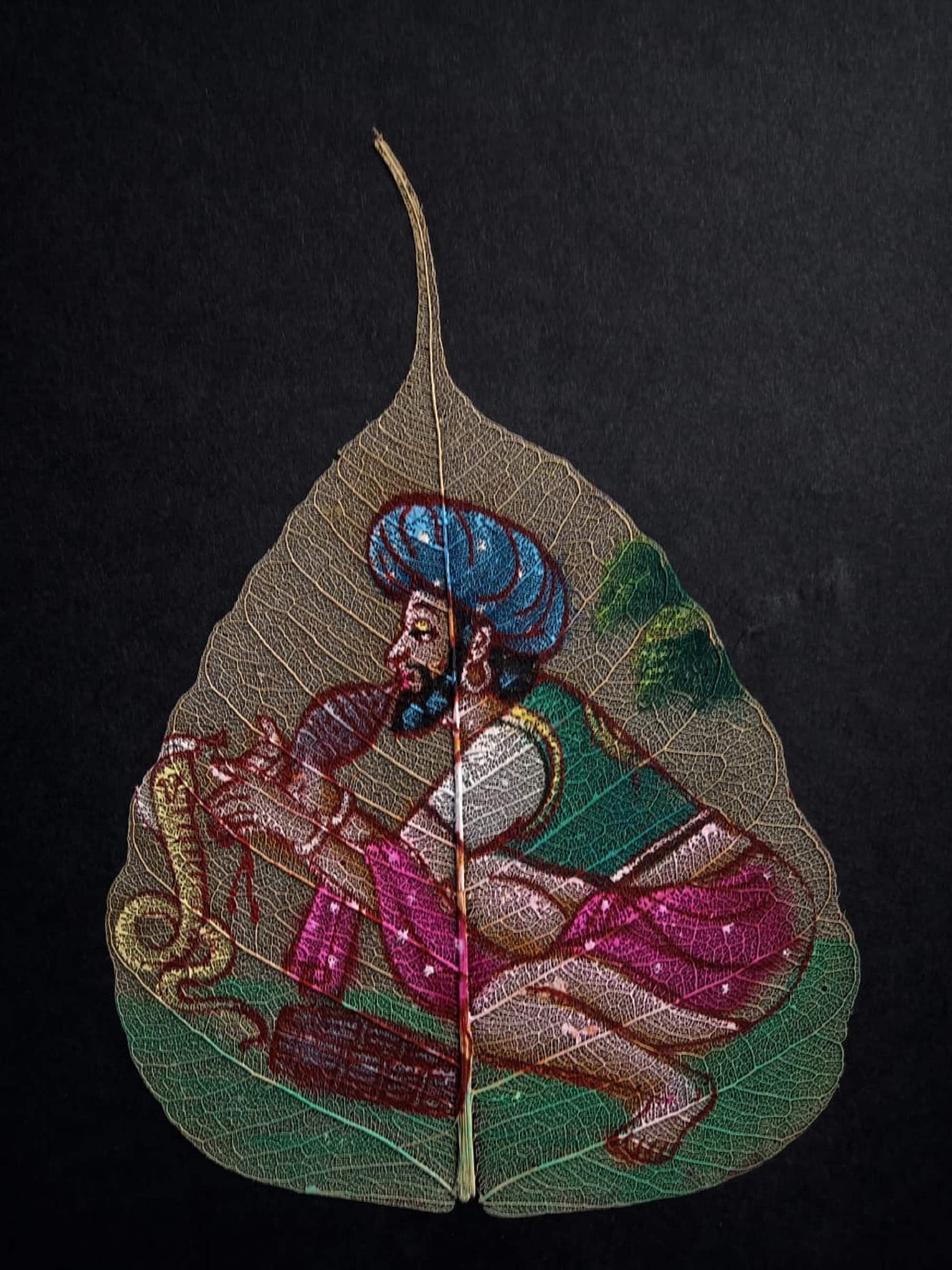 Snake Charmer , Dry Leaf Art , Indian Art Painting , Indian Peepal Leaf ...