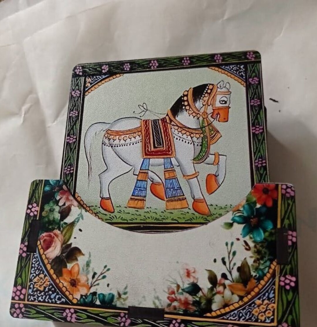 Royal Horse Animal Indian Miniature Rajasthani Painting Set of 6 Wooden ...