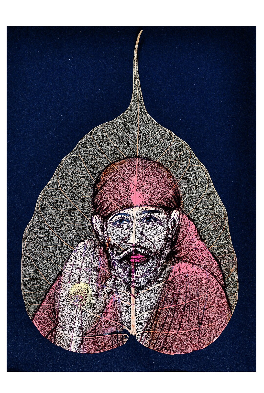 Holy Ambiance: Sai Baba Artwork on Dry Leaf Painting, Sai Baba Painting ...