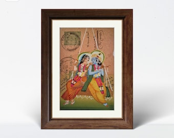 Radha Krishna Painting of Krishna Left Vrindavan Scene Art on Silk ...