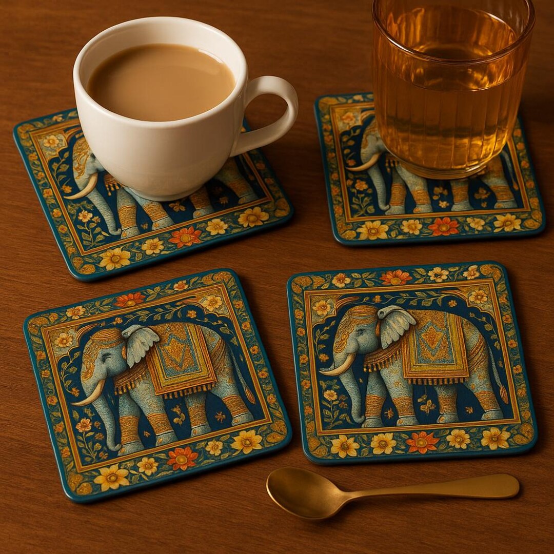 Handcrafted Elephant Coasters: Indian Mughal Art, Boho Decor - Set of 6 ...