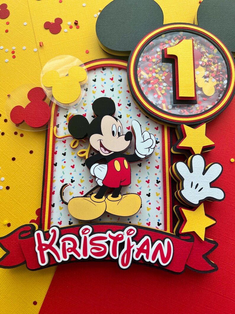 Mickey Mouse Cake Topper W/confetti Doodle Mickey Party Decor First ...