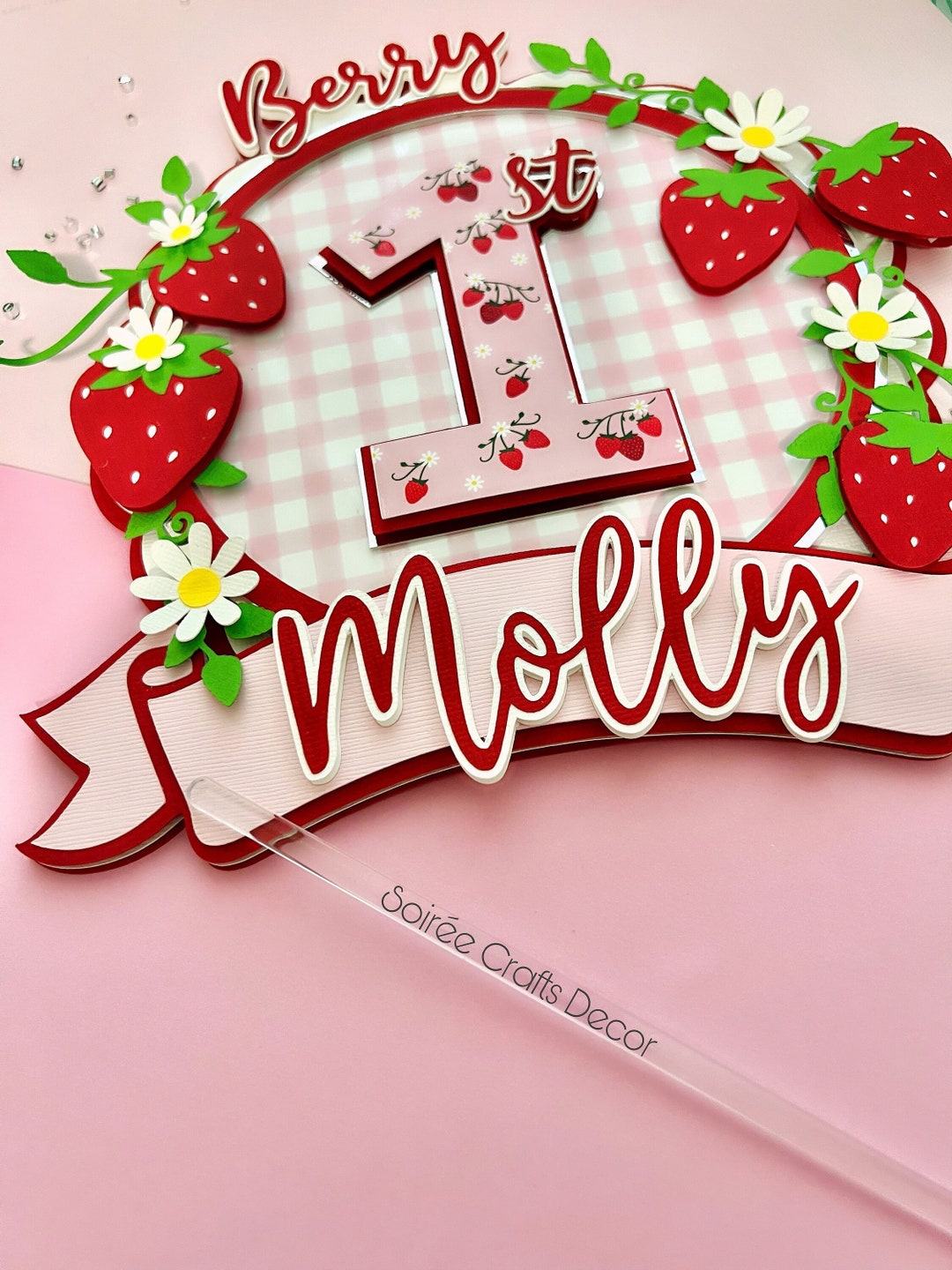 Berry First Birthday Cake Topper, Strawberry Party Decor, Daisy and ...