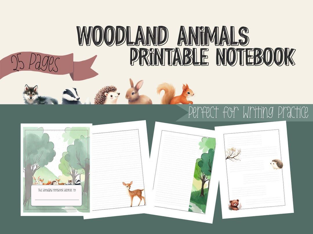 Woodland Animals Writing Paper: Lined Notebook Pages (digital Download ...