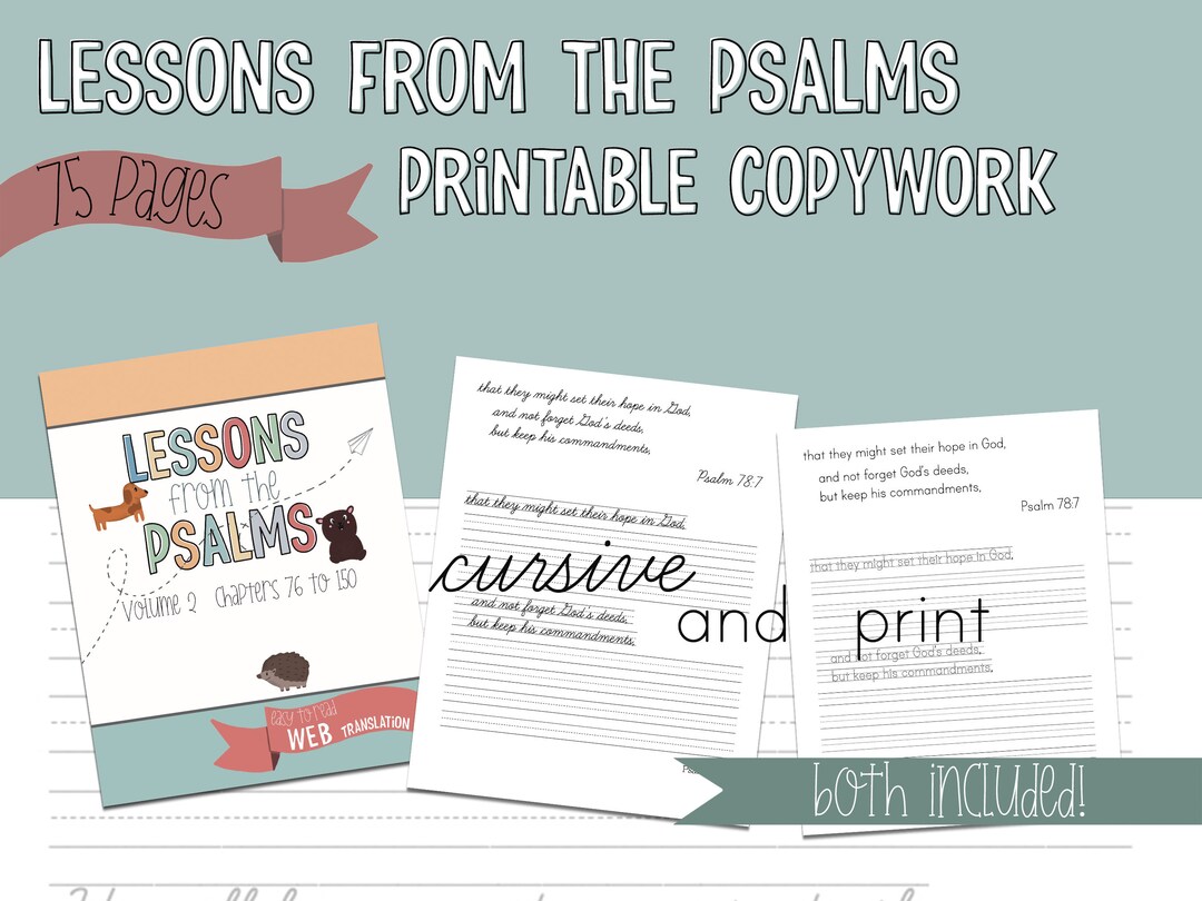 Lessons From the Psalms Vol. 1 Printable Copywork in Cursive and Print ...