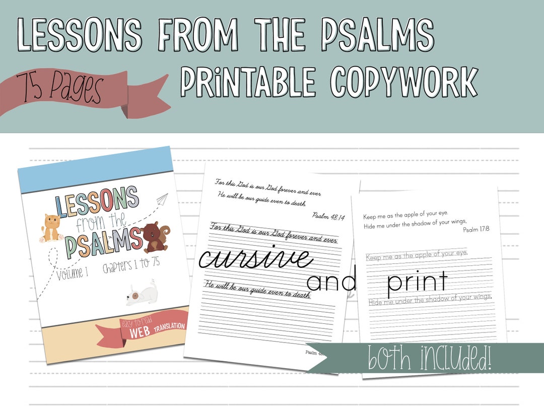 Lessons From the Psalms Vol. 1 Printable Copywork in Cursive and Print ...