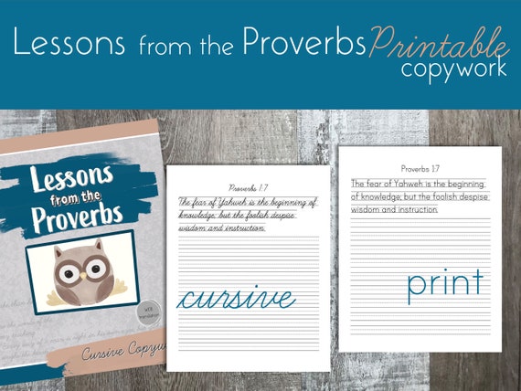 Proverbs Printable Copywork in Print Cursive From WEB | Etsy