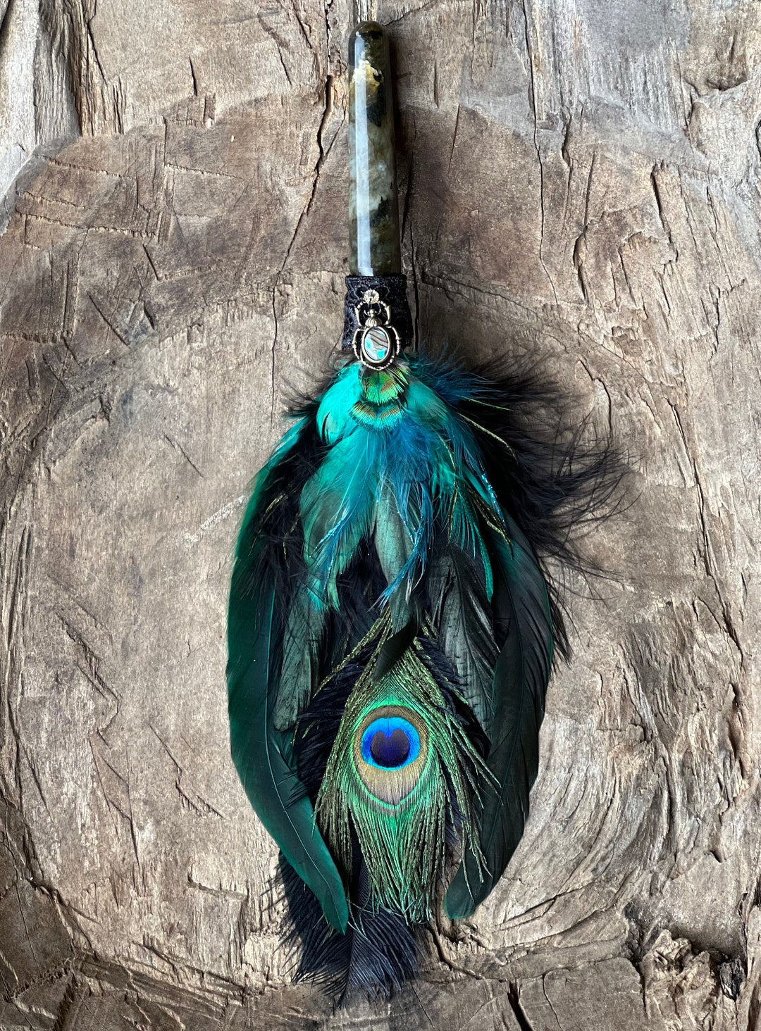 Rare Feather Smudging Fan, Magic Wand, Labradorite Smudge Wand, Mother ...