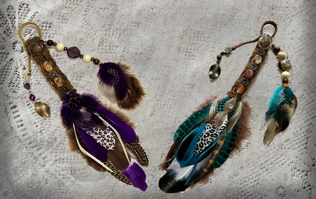 Smudging Wand in Earthy Tones With Blue Accents, Ceremonial Smudge ...