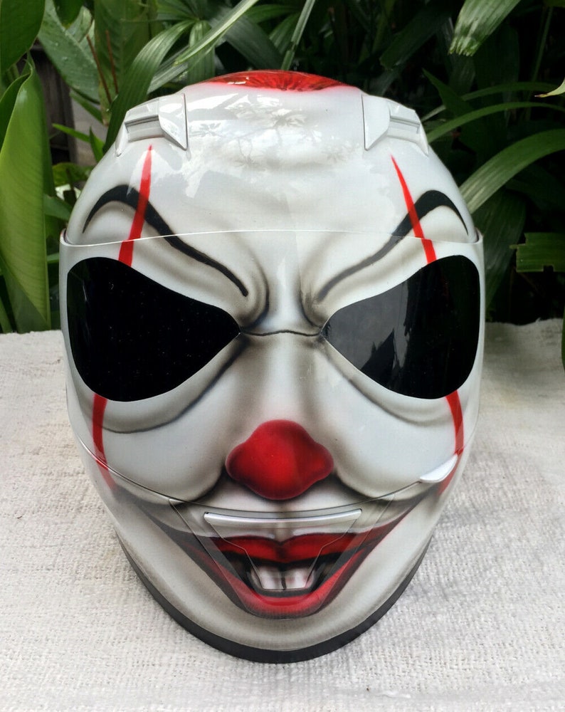 Custom Motorcyle Helmet Airbrush Mad Killer Scary Clown IT (DOT and ECE ...