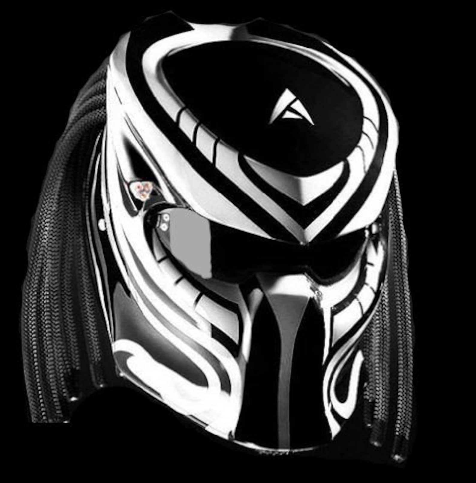 The Predator Motorcycle Helmet White Line Graphic (DOT and ECE Approved ...